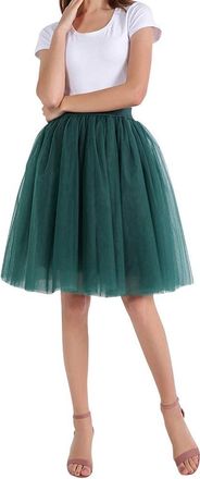 Minetom Damen T&uuml;llrock Rockabilly Tutu Rock Hohe Taille Ballett Unterrock Kurz Petticoat Vintage Karneval Party Knielang Unterrock Skirt Dunkelgr&uuml;n M