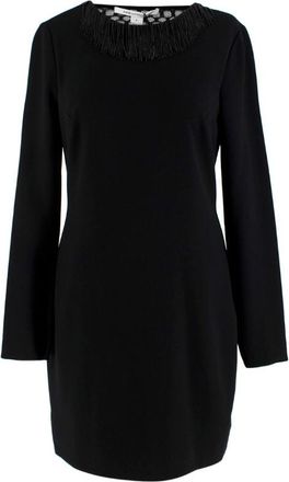 Diane Von F&uuml;rstenberg Black Fringed Embellished Lace Back Dress Size S
