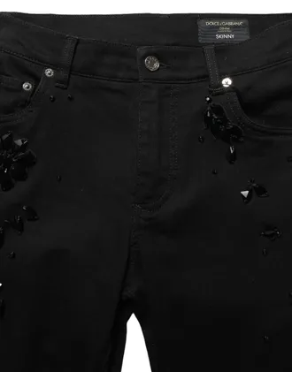 Dolce & Gabbana Mens Black Embellished Cotton Skinny Denim Jeans Elastane Clothing