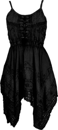 Guru Shop Besticktes Indisches Minikleid Boho Chic, Zick Zack Hippie Tunika, Mittelalterkleid - Schwarz, Damen, Synthetisch