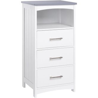 Kleankin Kleankin - Meuble colonne salle de bain style contemporain - 3 tiroirs, niche - mdf blanc gris