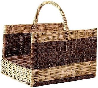 Aubry Gaspard Panier à bûches rectangulaire en osier brut et buff