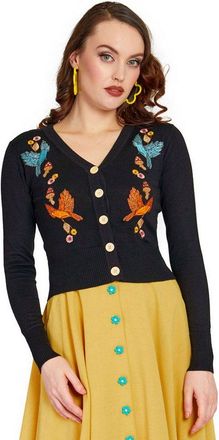 Voodoo Vixen Strickjacke Black Woodland Cardigan Retro Vintage Blumen Vögel Pilze