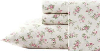 Laura Ashley Home Bettwäsche-Set für Queensize-Bett, Bettlaken, Baumwoll-Flanell, gebürstet für zusätzliche Weichheit und Komfort, Blumenmuster (Audrey)