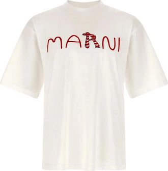 Marni Homme, Tops, Blanc, Taille: M Short Sleeve Crew Neck T-Shirt