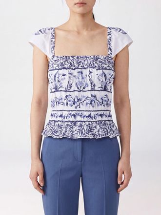 Farm Rio Off-White Flower Top aus Baumwolle mit Blumenmuster und quadratischem Ausschnitt