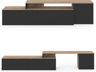 IDMarket TV-Bank, 140 - 180 cm, modular, Ecke, Basil, drehbar, Holz und Schwarz