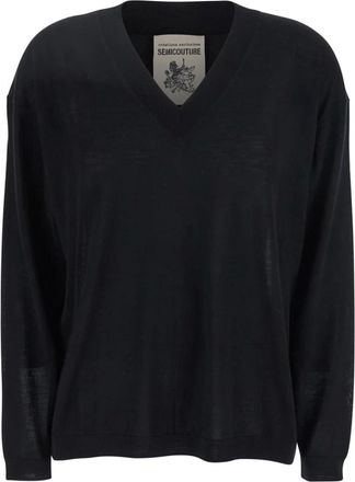 Semicouture Femme, Pulls, Noir, Taille: 40 FR Pull &agrave; col en V
