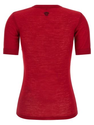 Versace Logo-Embroidered Virgin Wool T-shirt - Red