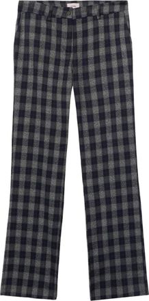 Oltre Femme, Pantalons, Bleu, Taille: 40 FR Pantalon droit en flanelle &agrave; carreaux
