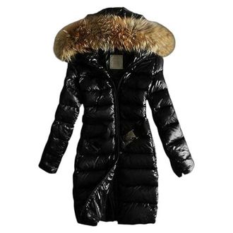 Generic Manteau dhiver long en fausse fourrure imperméable et chaude pour femme - Veste matelassée mi-longue avec fermeture éclair, Noir, XXL
