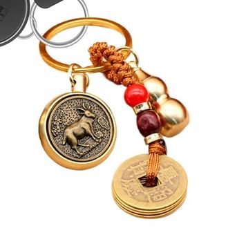 Generic Porte-clés en laiton avec pendentif en forme de gourde, porte-clés de voiture, porte-clés en laiton, richesse, succès, longévité, pendentif pièce de m