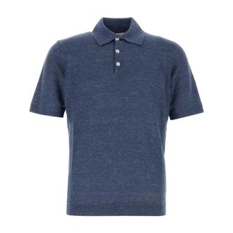 Brunello Cucinelli Polo-Shirt aus Leinen und Baumwolle - - Knitwear - Herren - Blau - 3XL
