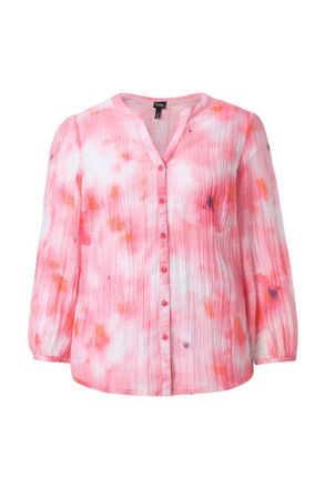 Ulla Popken Longbluse Chiffon-Bluse Batikmuster Tunika-Ausschnitt