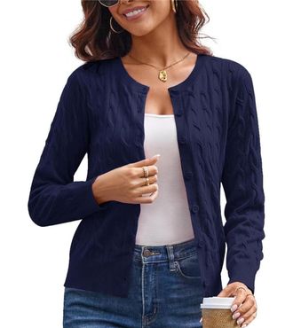 Grace Karin Kurz Langarm Schulterjacke Top für Damen Daily Freizeit Offene Strickjacke Sweater Tops mit Knöpfen XXL Blau