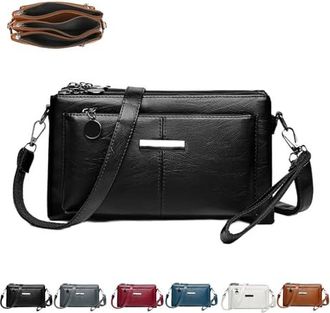 Generic Blaciokamith Large Capacity Phone Bag Crossbody Bag,Retro Multi Pockets Soft Leather Bag,Versatile Bags for Everyday Use (Black)