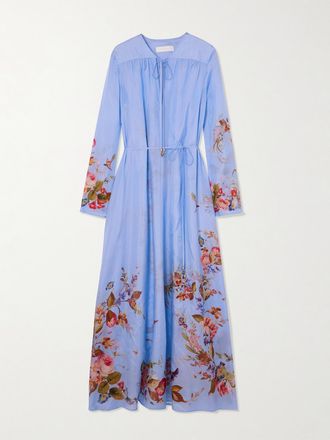 Zimmermann Robe Longue En Soie &Agrave; Imprim&eacute; Fleuri Et &Agrave; Fronces Patience - Bleu