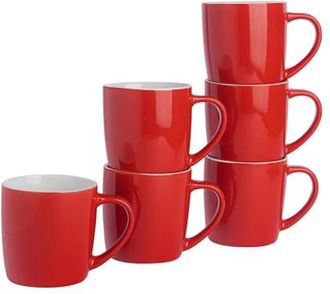 Argon Tableware Lot de 6 tasses &agrave; caf&eacute; color&eacute;es - Rouge - 350 ml - En c&eacute;ramique brillante - Pour latte, cappuccino, chocolat chaud - Avec poign&eacute;e