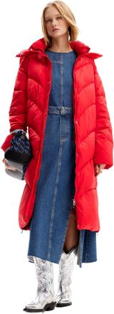Desigual Womens Woman Woven Padded Long Overcoat, RED, 38