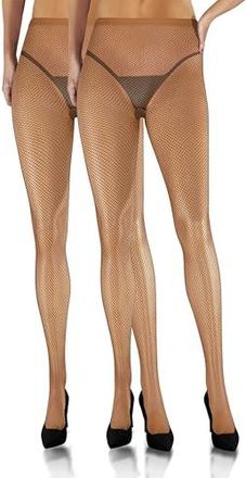Sesto Senso 2 Paires de Collants Résille Petits Trous Bas Résille Taille Haute Culotte Partie Bas Résille XS/S 1/2 Brun