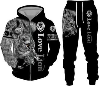Generic Ensemble survêtement 3D avec capuche et pantalon, pour homme, motif de loup de lion 3D (loup 15, XL)