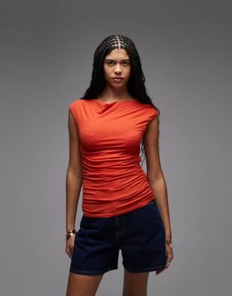 & Other Stories &Auml;rmelloses, drapiertes Oberteil aus reiner Baumwolle in Rot