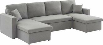 Sweeek Sweeek - Canapé panoramique convertible en tissu. 4 places. coffre rangement. lit modulable Polyester Gris clair