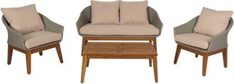 Hhg Gartengarnitur 222, Garten-/Lounge-Set Sofa Sitzgruppe, Poly-Rattan Holz Akazie grau, Kissen beige
