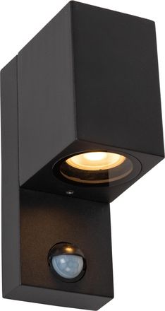 Lucide ZARO IR - Wandstrahler/Wandleuchte Innen/Außen - 1xGU10 - IP65 - Bewegung und Tag/Nacht-Sensor (Abschaltbar) - Schwarz