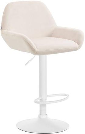 Clp Tabouret De Bar Design Braga Velours I Réglable en Hauteur Et Pivotant I avec Dossier Et Repose-Pieds, Couleur:crème, Couleur du Cadre:Blanc