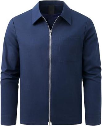 AlltheMen Veste en Lin pour Homme L&eacute;gers D&eacute;contract&eacute; Blouson Zip Mi Saison Revers Crant&eacute; Blazer Costume Navy M