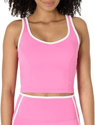Amazon Essentials Débardeur Court de Sport FormFlex Ultra Doux avec Couture Contrastante et Soutien-Gorge Intégré, Soutien Léger Femme, Blanc/Rose Flamingo, XXL