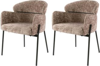 M&S Collection Lot de 2 fauteuils repas 62x61x80 cm en tissu textur&eacute; champagne