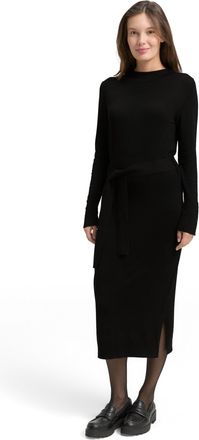 Tom Tailor Damen 1049186 Fitted Midi-Kleid mit G&uuml;rtel, 14482-Deep Black, 42
