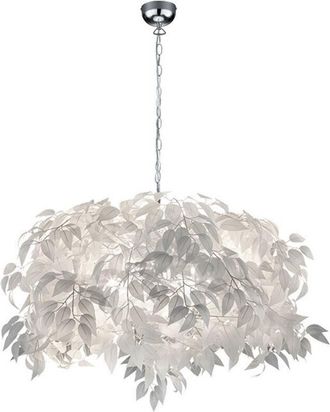 Reality Suspension lampe suspension feuille lumi&egrave;re salle &agrave; manger lampe salon chambre lumi&egrave;re feuilles blanches, m&eacute;tal chrom&eacute;, 4 ampoules E14, h 150 cm