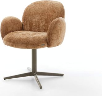 DELIFE Drehstuhl Nube-Flex mit Armlehnen Chenille Rost Fußkreuz Effektfinish Titan 360° drehbar Taschenfederkern, Esszimmerstühle