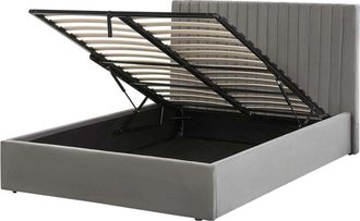 Beliani Polsterbett Grau Samtstoff 140 x 200 cm mit Stauraum und Lattenrost gestepptes Kopfteil luxuri&ouml;s elegant modern f&uuml;r Schlafzimmer