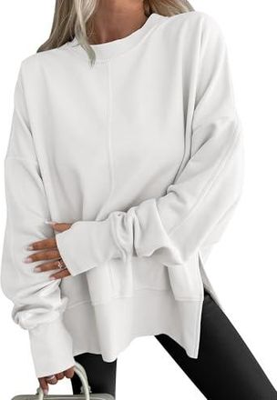 Generic Sweats &agrave; capuche surdimensionn&eacute;s &agrave; manches longues avec trou pour le pouce et fente lat&eacute;rale, blanc, XXL