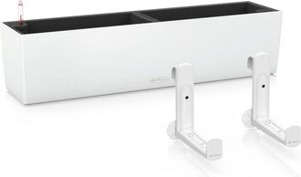 Lechuza Selbstbewässernder Topf BALCONERA Farbe 80 Weiß Kunststoff Balkon Pflanzer für Geländer H19 L80 B19 cm Bündel mit weißen Balkonhalterungen