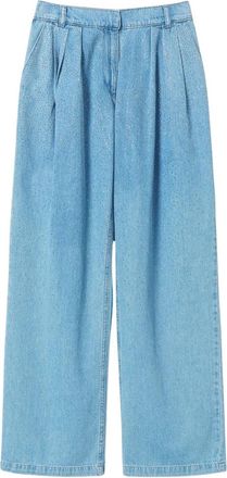 Twin-Set Actitude, Femme, Pantalons, Bleu, Taille: W25 Jean large enti&egrave;rement orn&eacute; de strass