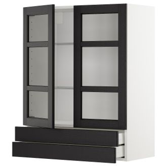 IKEA METOD / MAXIMERA Wandschrank m 2 Glastüren/2 Schubl