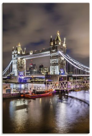 Artland Wanddeko Leinwand Bilder Wandbild 80x120 cm England London Tower Bridge im Abendlicht U5XM