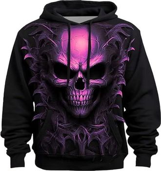 Generic Pull &agrave; capuche pour homme imprim&eacute; squelette d&eacute;contract&eacute; streetwear sweat-shirt doux confortable &agrave; manches longues en polaire chaude design gothique &eacute;l