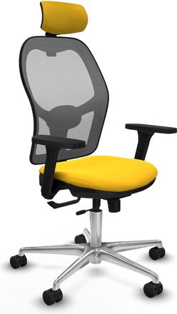 Piqueras y Crespo Ergonomischer B&uuml;rostuhl mit 3D-Armen, h&ouml;henverstellbare Lendenwirbelst&uuml;tze und h&ouml;henverstellbares Kopfteil, Grau/Gelb