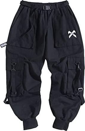 Onsoyours Homme Pantalon Cargo Casual Pantalon Survêtement Pantalon Hip Hop Pantalon de Travail Streetwear Tactique N Noir M