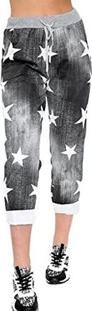 WearAll Pantalon de jogging élastique avec cordon de serrage pour femme Imprimé floral, Start Print Noir, 48/50/grande taille