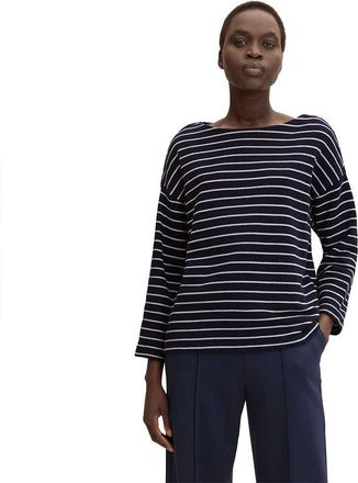 Tom Tailor Damen Sweatshirt mit Streifen 1032595, 30468 - Navy Offwhite Stripe, M