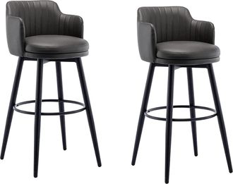 Generic Ergonomisches Barhocker-Set, 2er-Set, Lederpedal, verchromter gepolsterter Sitz, Barhocker mit R&uuml;ckenlehne/Schwarz/65/75 cm