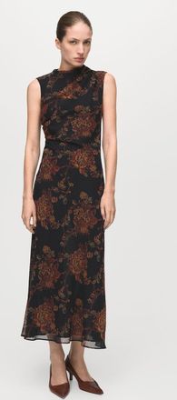 Mango Robe &agrave; fronces imprim&eacute; fleuri noir - Femme - XS - MANGO