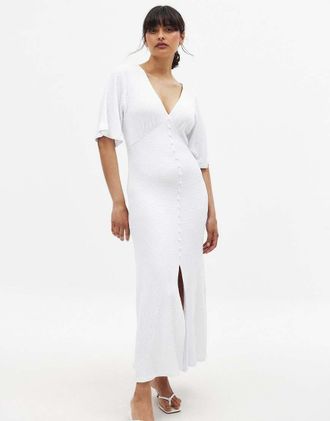 NA-KD Robe mi-longue boutonn&eacute;e - Blanc